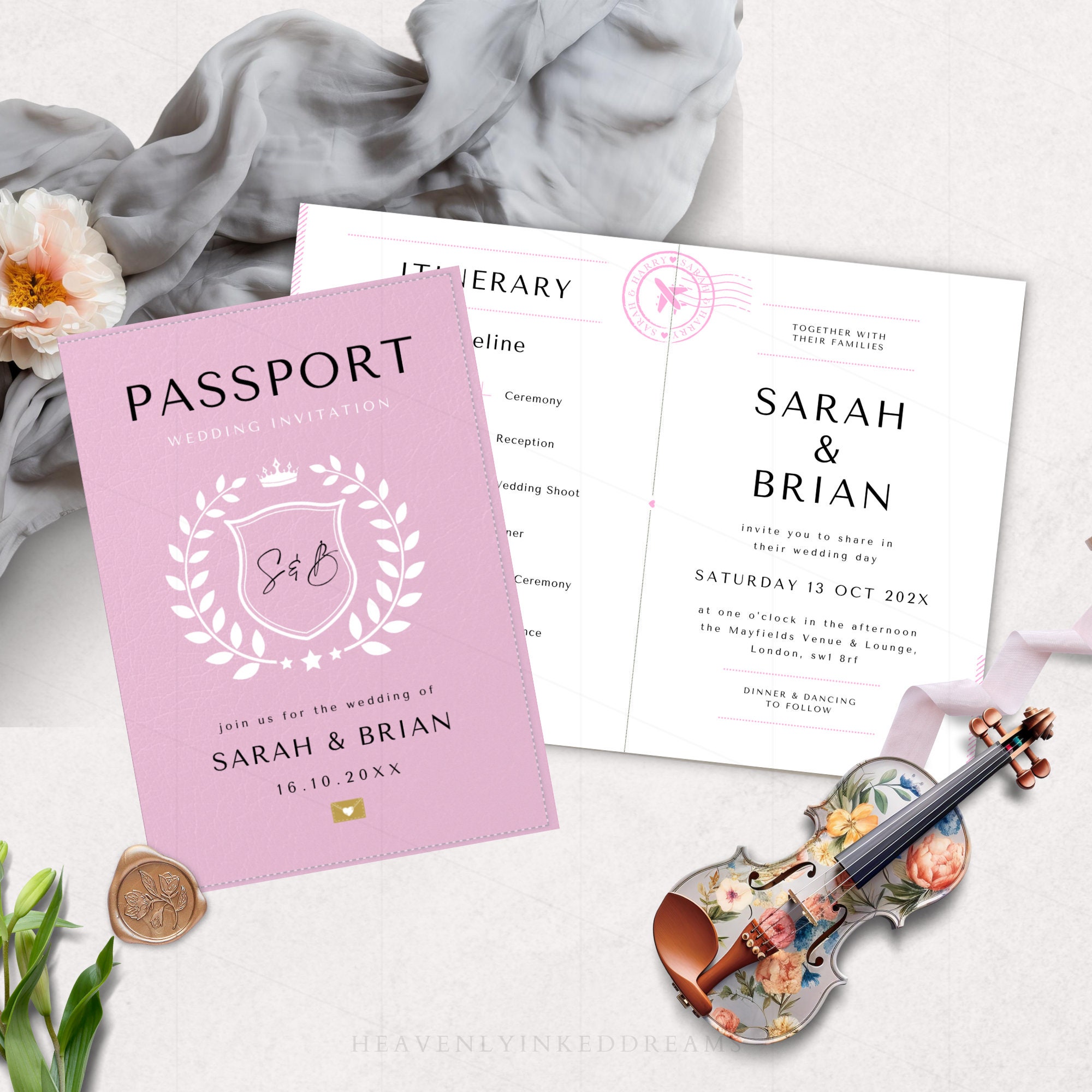 Passport Wedding Invitation Template, Editable, Greenery Wedding ...