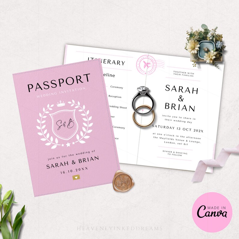 Passport Wedding Invitation Template, Editable, Greenery Wedding Invitation, Boarding Pass Style ...