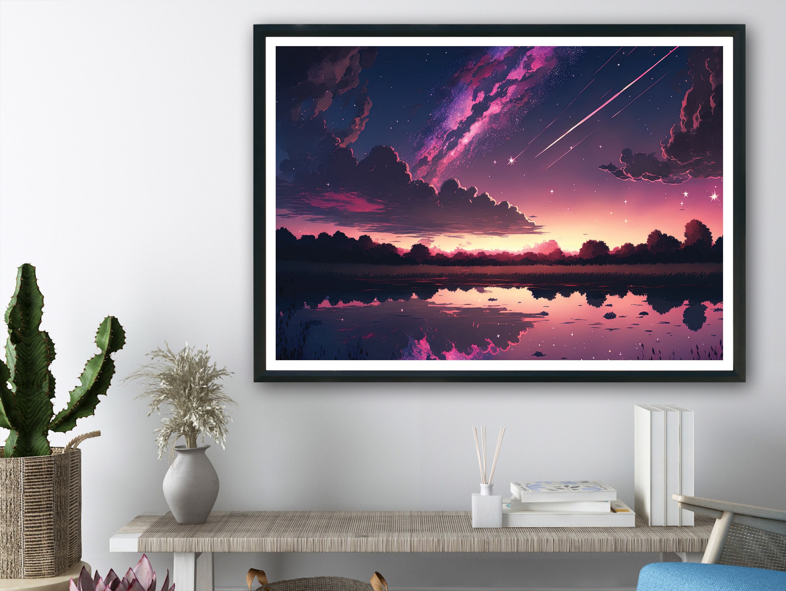 Anime Sunset Printable Download, Sunset Wall Art, Sky Art, Falling Star ...