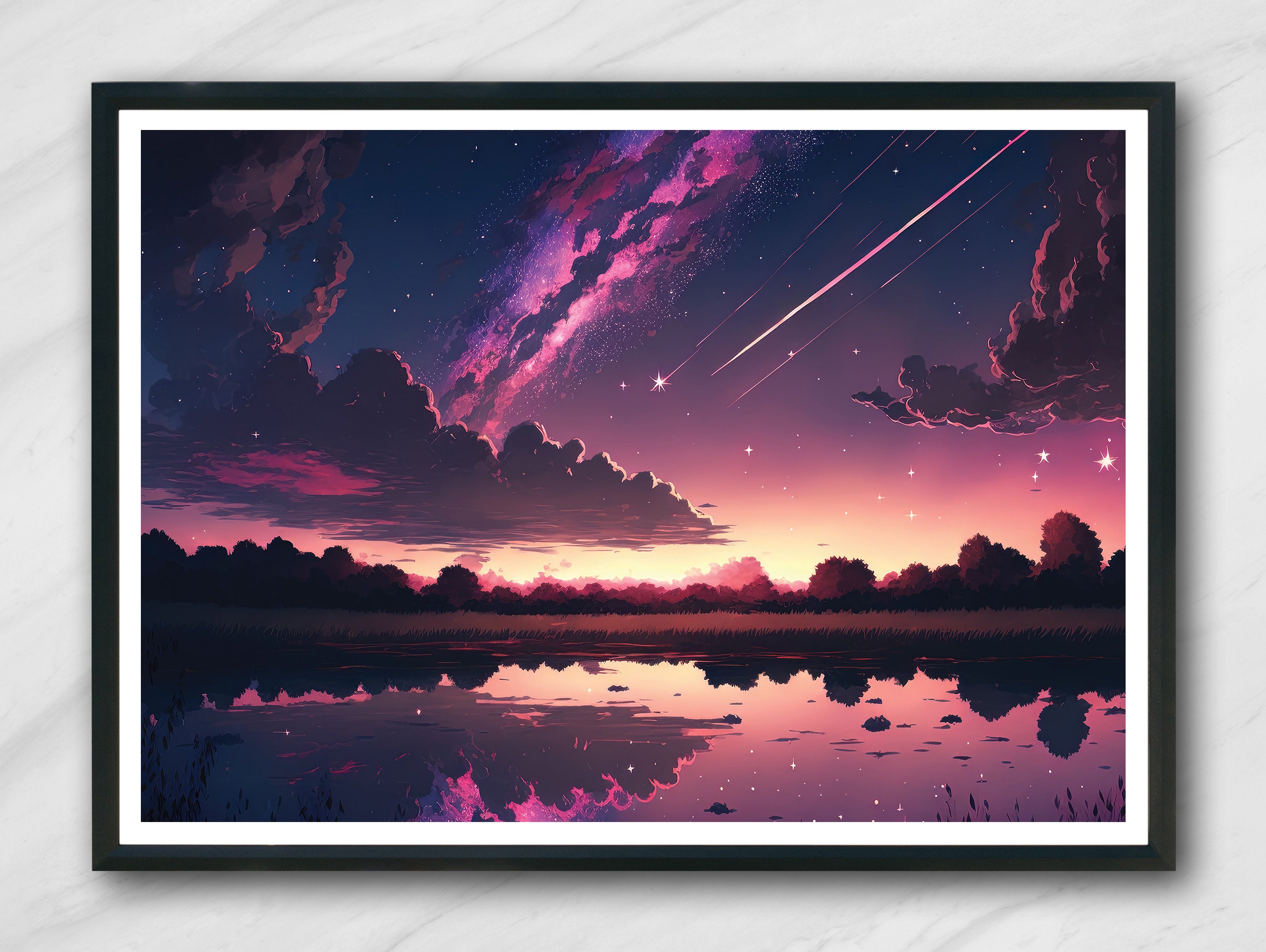 Anime Sunset Printable Download, Sunset Wall Art, Sky Art, Falling Star ...