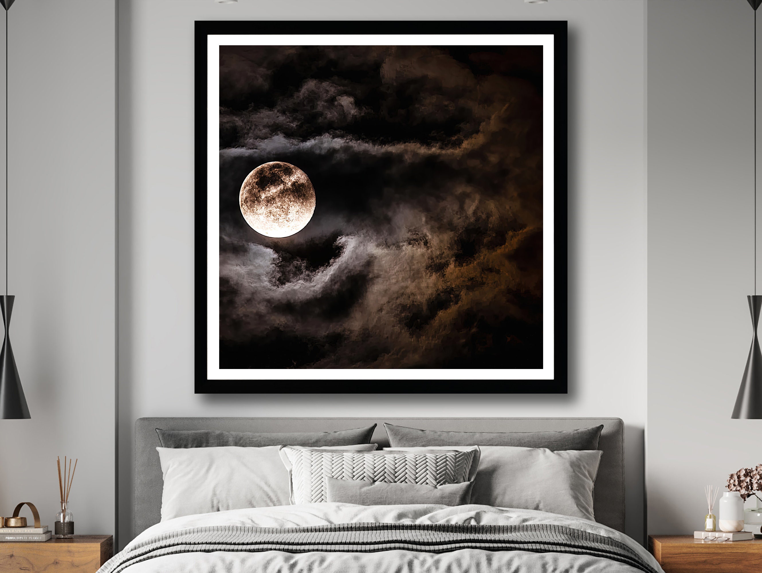 Moon Printable Download, Full Moon Wall Art, Night Sky Canvas, Living ...