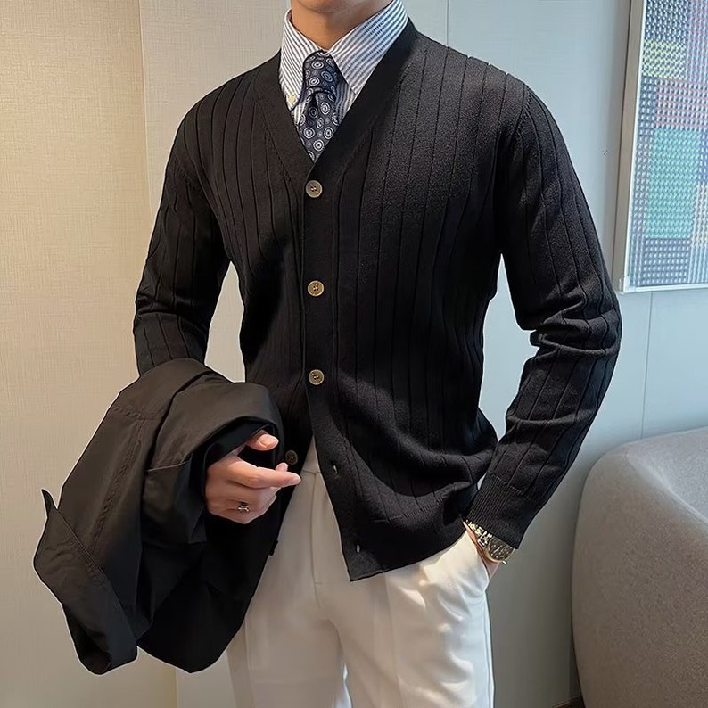 Autumn Winter Men Solid Cardigan, Korean Japanese Style Sweater, Button ...