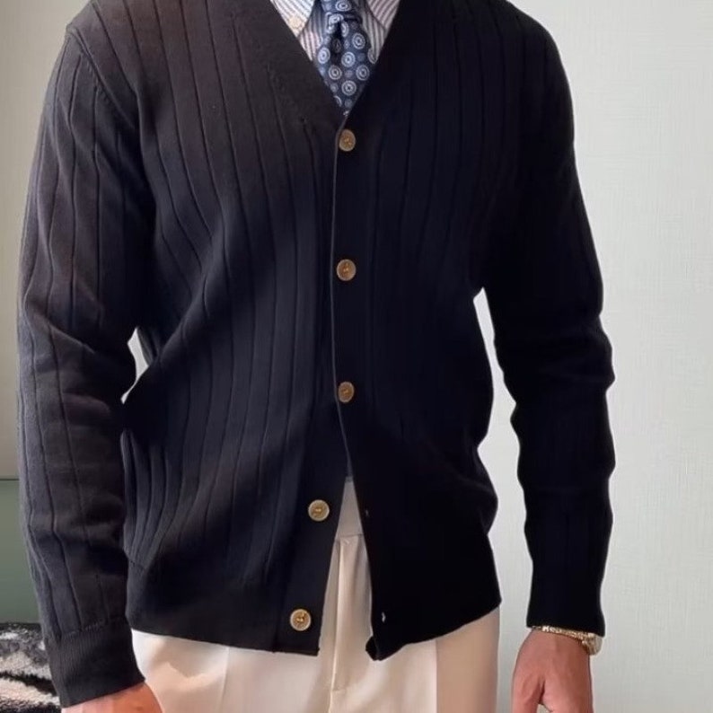 Autumn Winter Men Solid Cardigan, Korean Japanese Style Sweater, Button ...