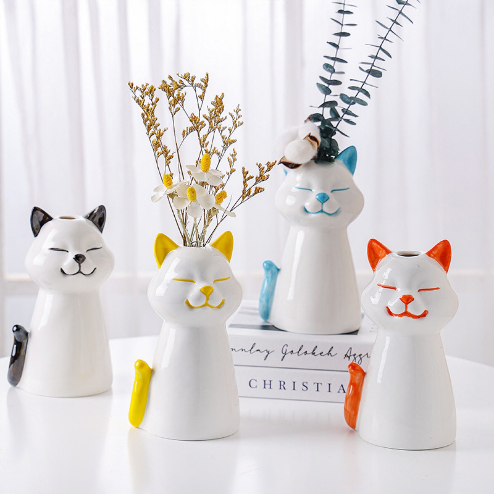 Hand-painted Cat Vasehandmade Ceramic Cat Vase Mini Cat Vase Cat Pencil ...