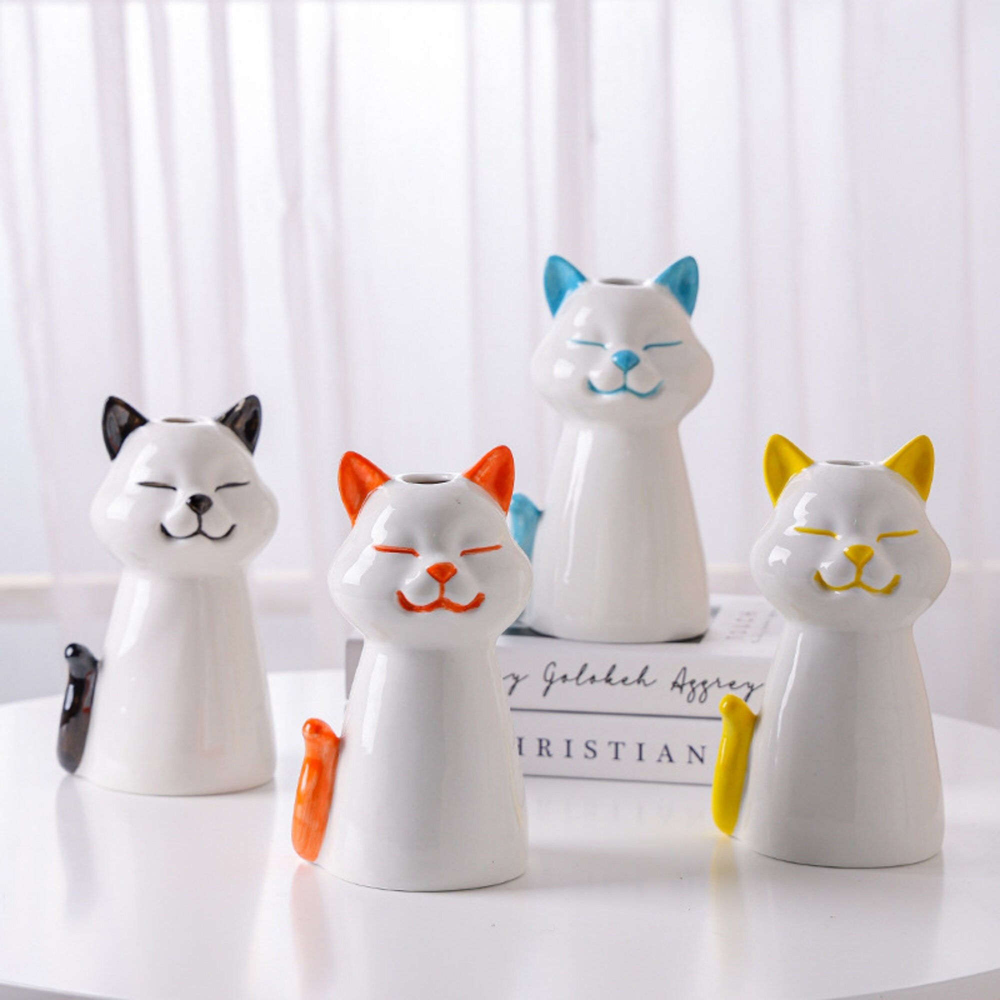 Hand-painted Cat Vasehandmade Ceramic Cat Vase Mini Cat Vase Cat Pencil ...