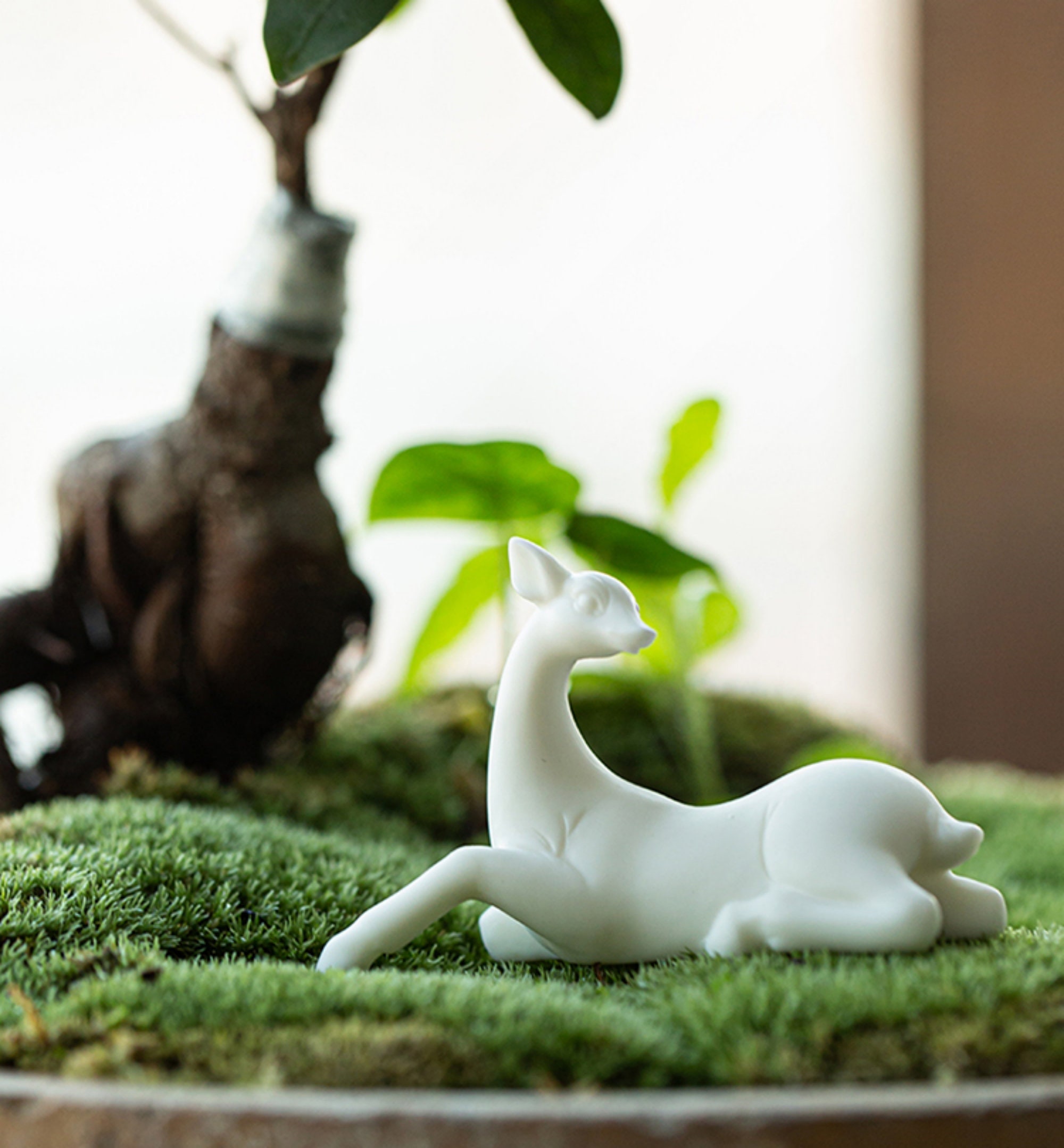 White Ceramic Deer Small Deer Figurine Ceramic Animal Miniature ...
