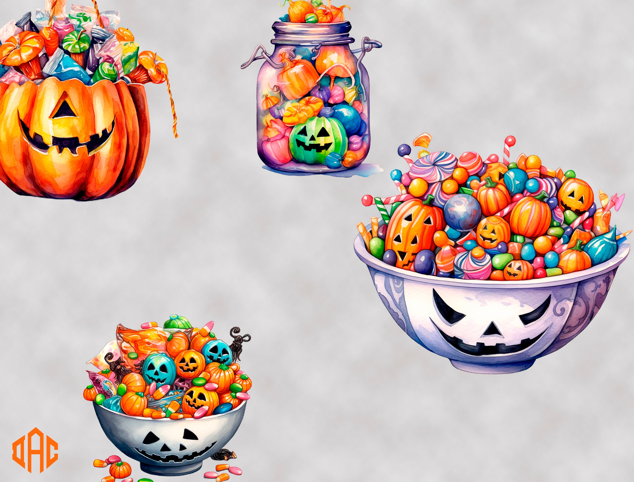 Watercolor Halloween Candies Clipart PNG Digital Downloads for - Etsy