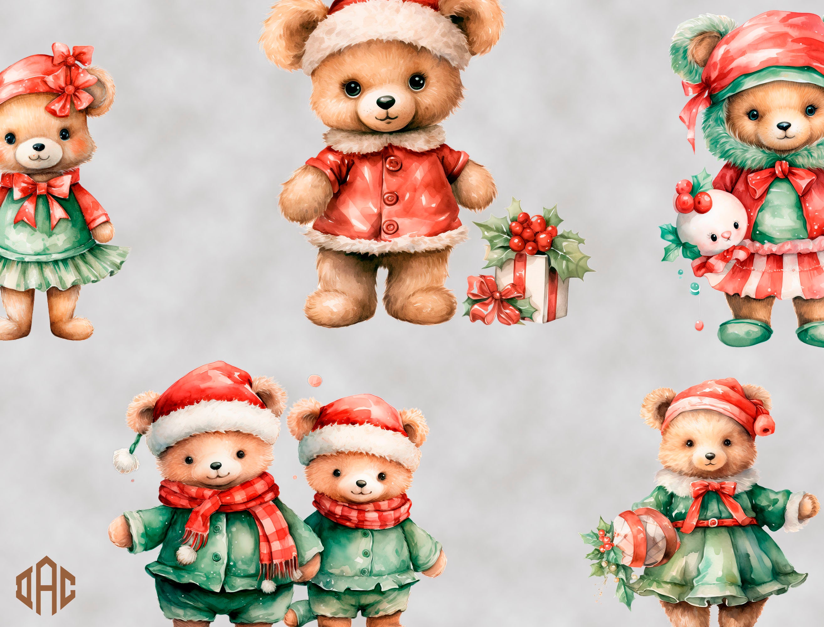 Cute Christmas Teddy Bear PNG Clipart Watercolor Teddy Bear - Etsy
