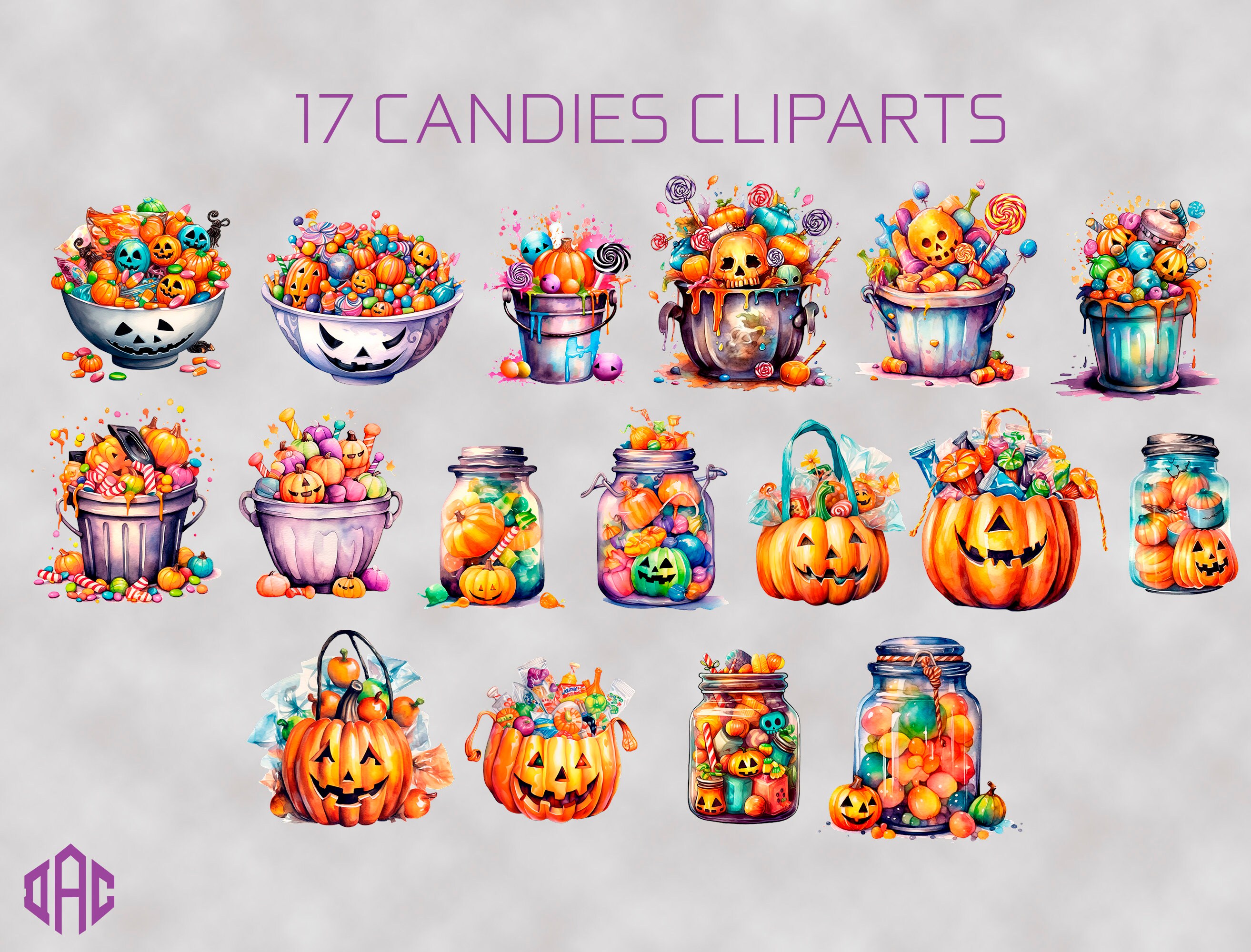 Watercolor Halloween Candies Clipart PNG Digital Downloads for - Etsy