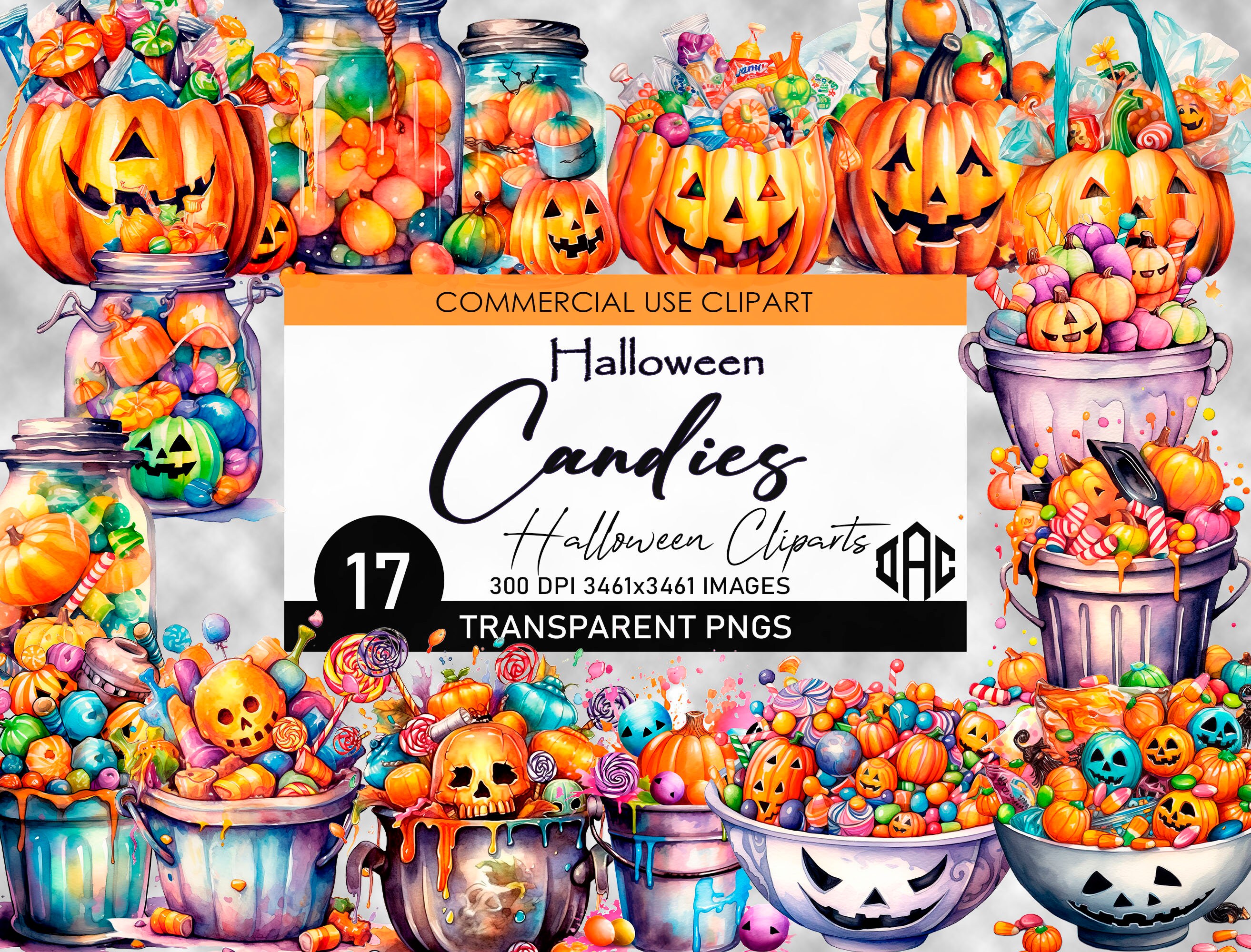Watercolor Halloween Candies Clipart PNG Digital Downloads for - Etsy
