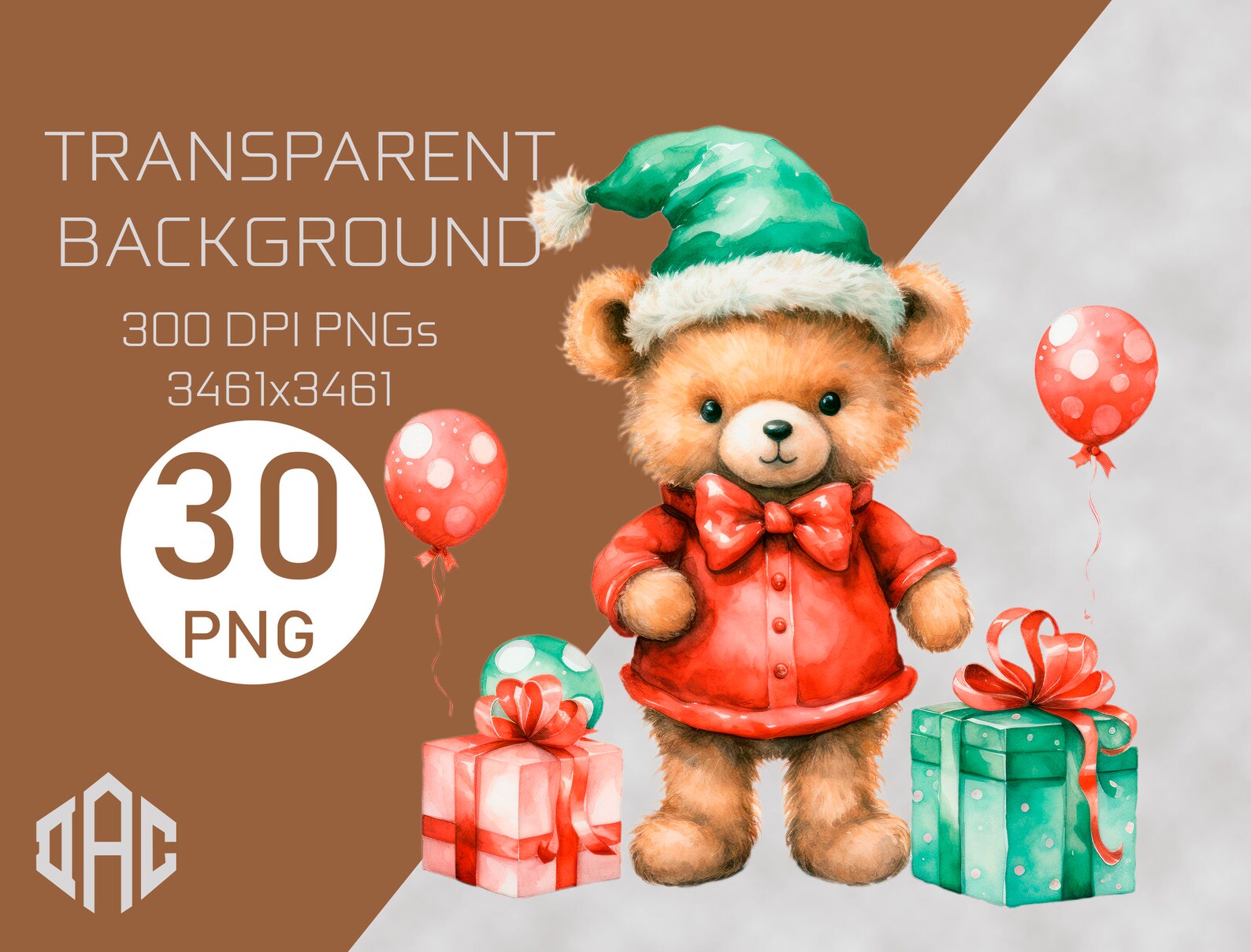 Cute Christmas Teddy Bear PNG Clipart Watercolor Teddy Bear - Etsy