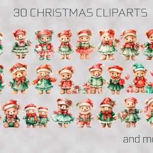 Cute Christmas Teddy Bear PNG Clipart Watercolor Teddy Bear - Etsy