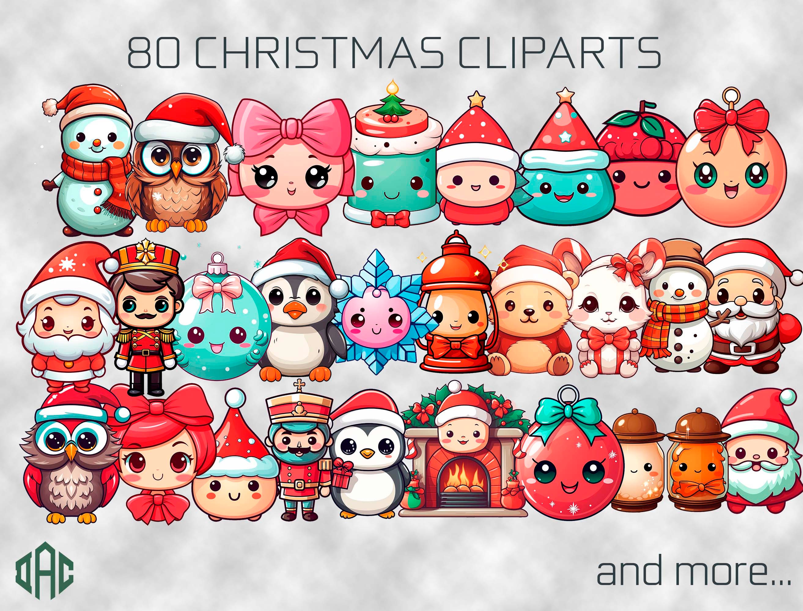 Cute Christmas Clipart Kawaii Christmas Clipart Cute Christmas - Etsy