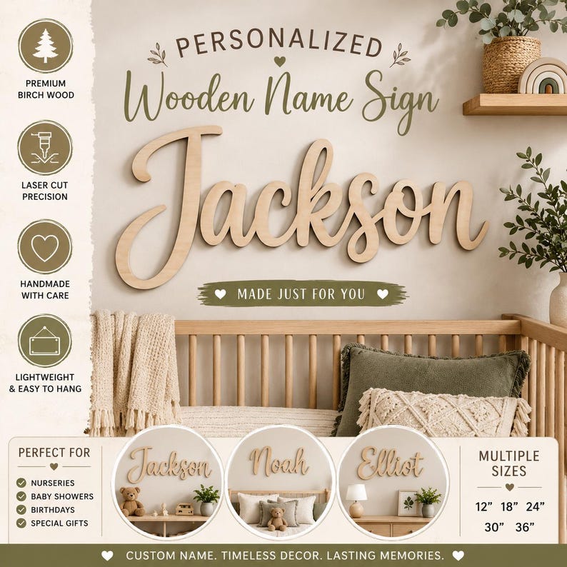 Personalized Wooden Name Sign for Nursery Wall Decor, Custom Kids Room ...