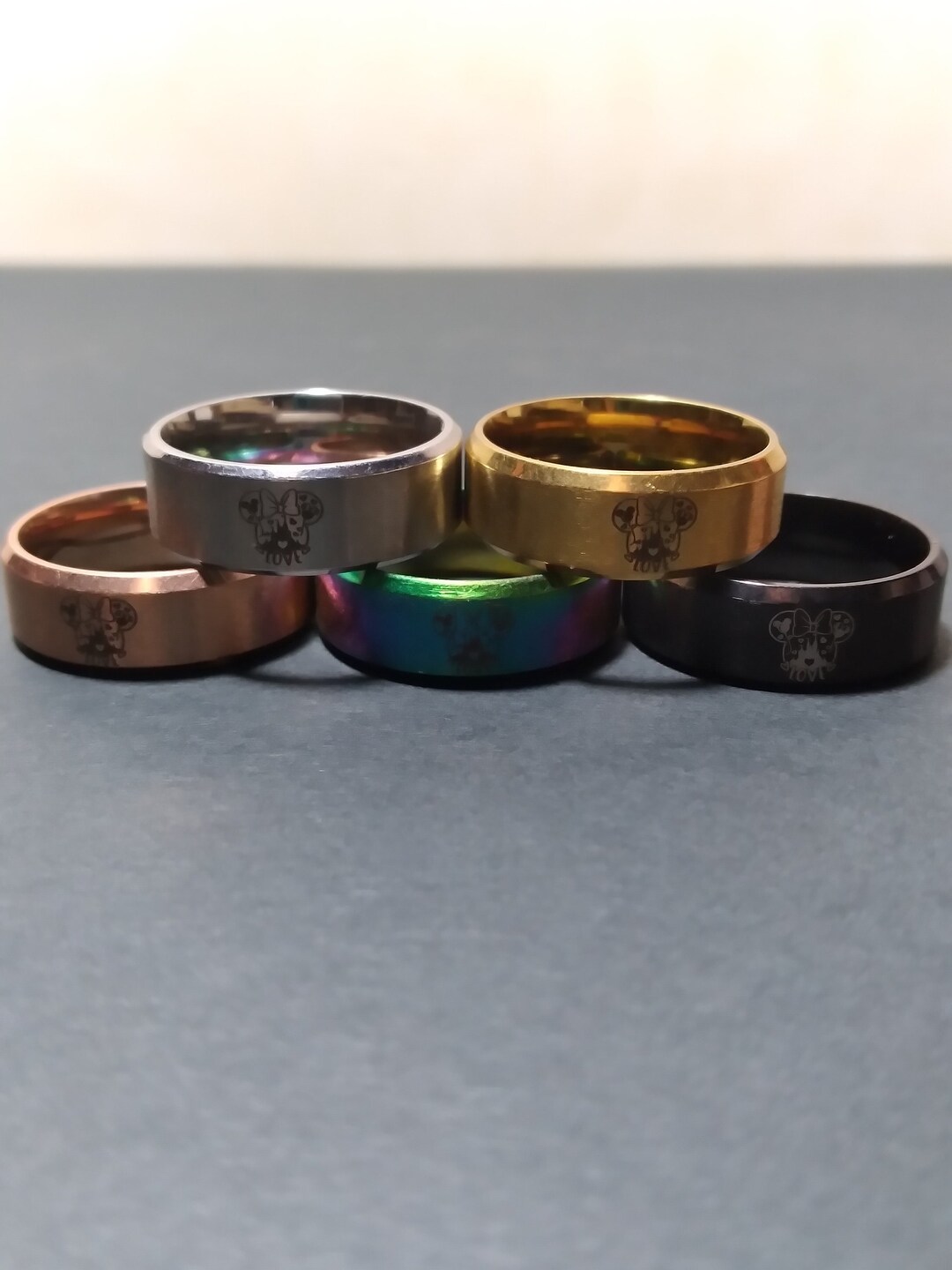 SS8DR2 Minnie Mouse Couples Matching Love Ring for Her Etched Titanium ...