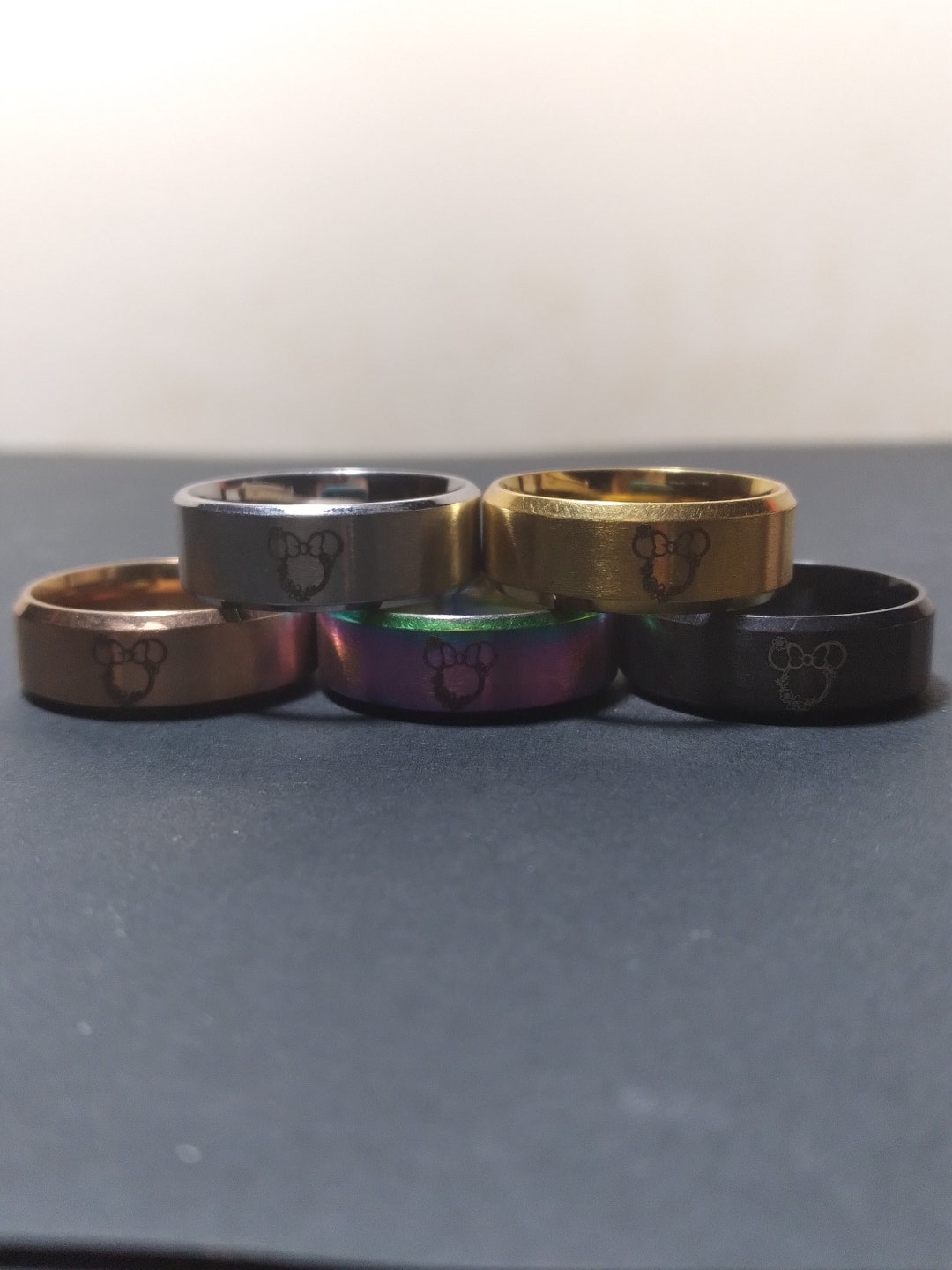 SS8DR8 Minnie Mouse Wildflowers Ring for Her Etched Titanium Stainless ...