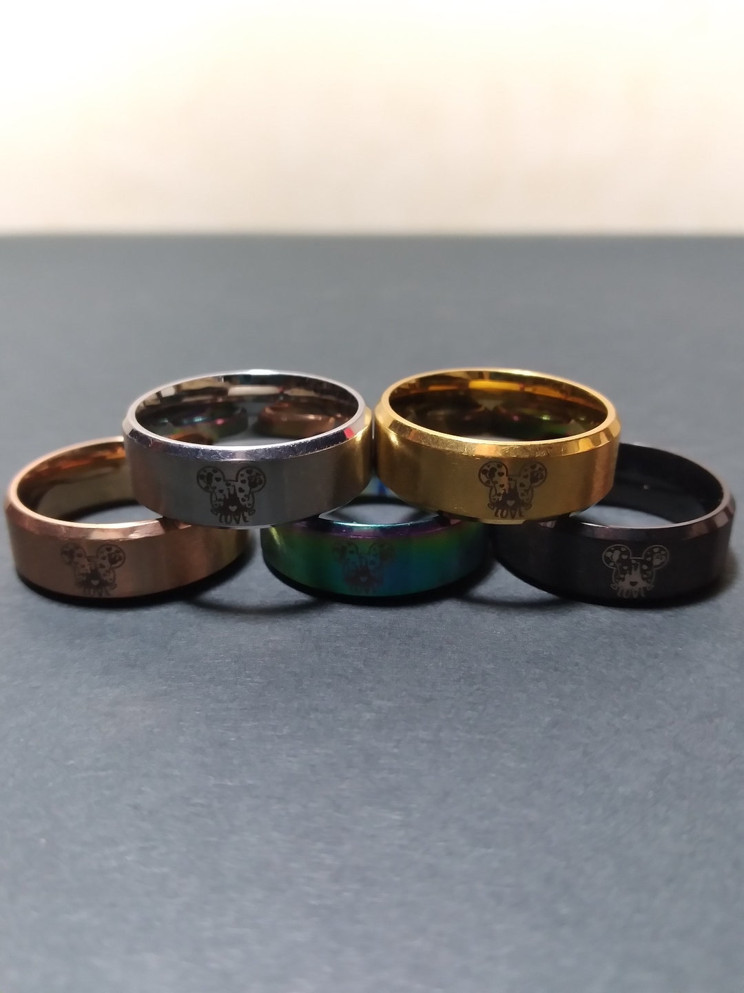 SS8DR1 Mickey Mouse Couples Matching Love Ring for Him Etched Titanium ...