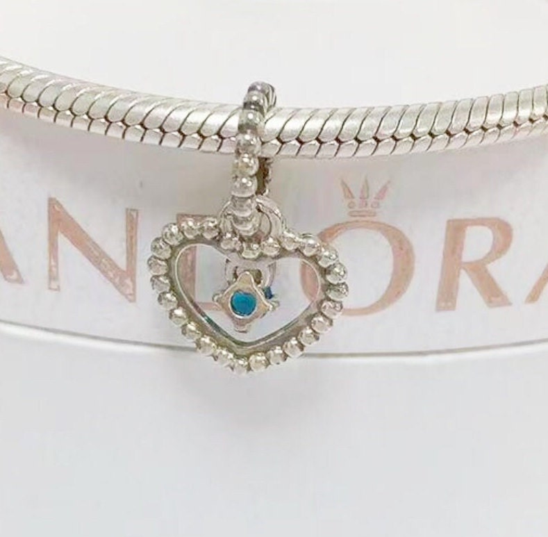 Pandora March Aqua Blue Beaded Heart Dangle Charm - Etsy