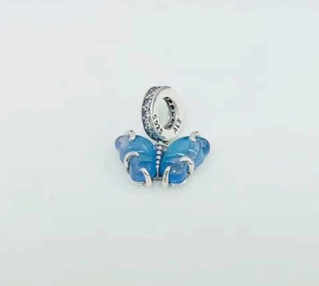 Pandora Blue Murano Glass Butterfly Dangle Charm S925 Sterling Silver ...