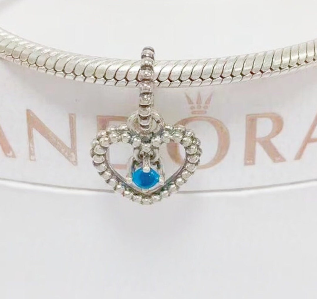 Pandora March Aqua Blue Beaded Heart Dangle Charm - Etsy