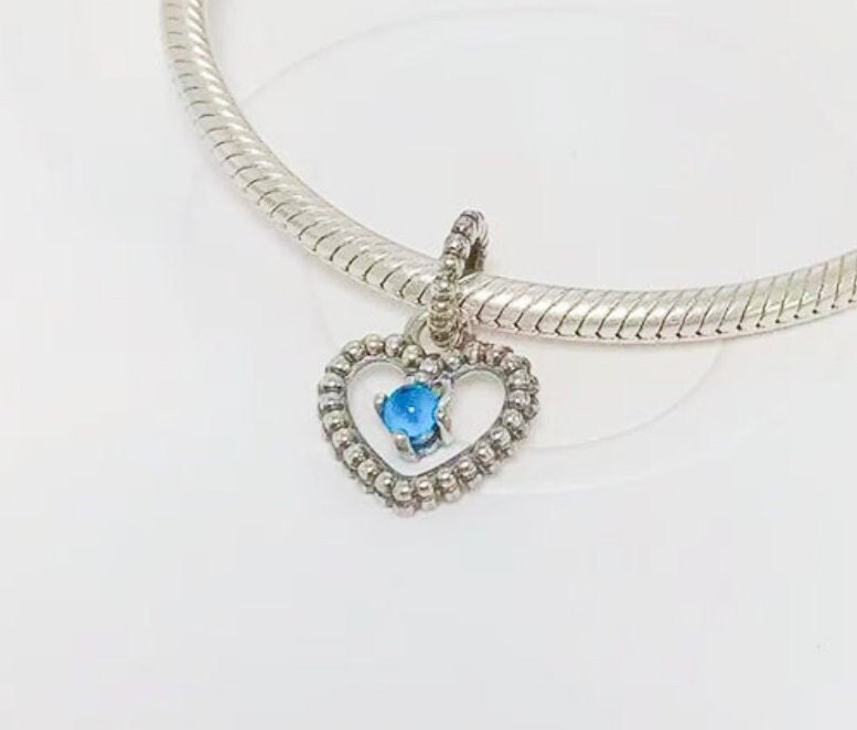 Pandora March Aqua Blue Beaded Heart Dangle Charm - Etsy