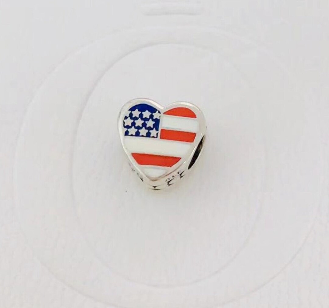 Pandora American Flag Exclusive Heart Charm S925 Sterling Silver Heart ...