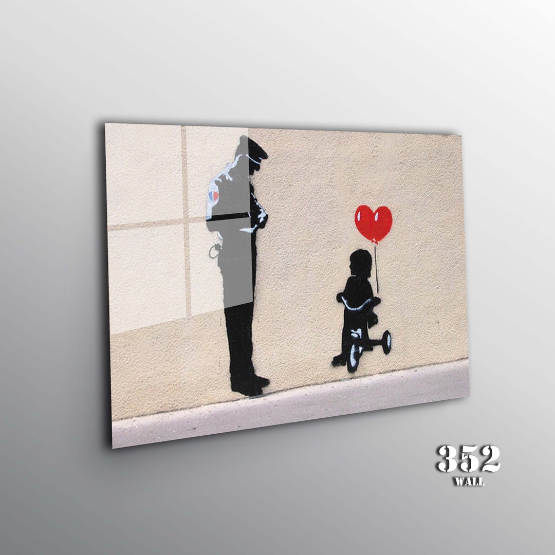 Banksy kid With a Policeman Street Art Glass Printing Wall - Etsy
