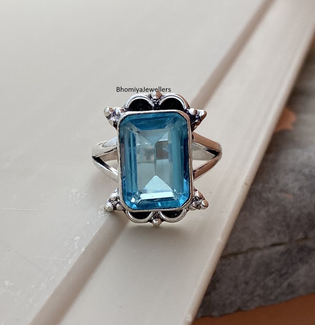 Blue Topaz Ring, Rectangle Shape Ring, 925 Sterling Silver Ring ...