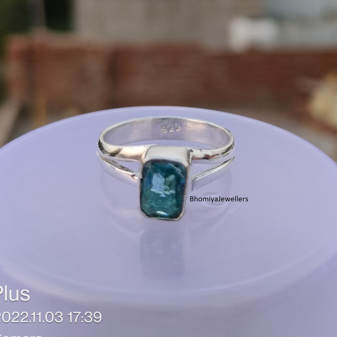 Blue Topaz Ring, Rectangle Shape Ring, 925 Sterling Silver Ring ...