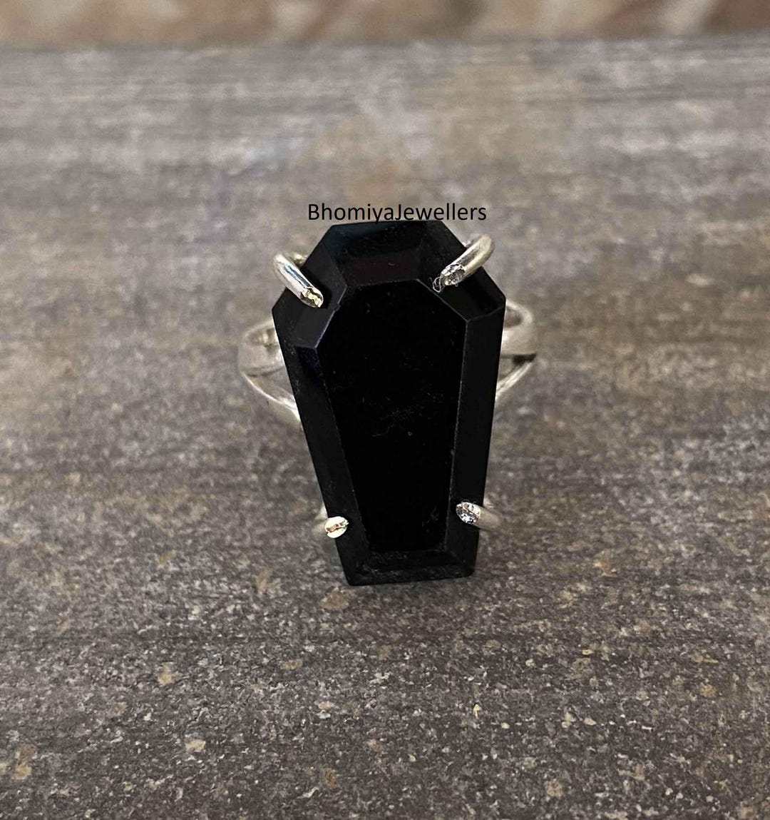 Black Onyx Coffin Gemstone Ring, 925 Sterling Silver Ring, Coffin Ring ...