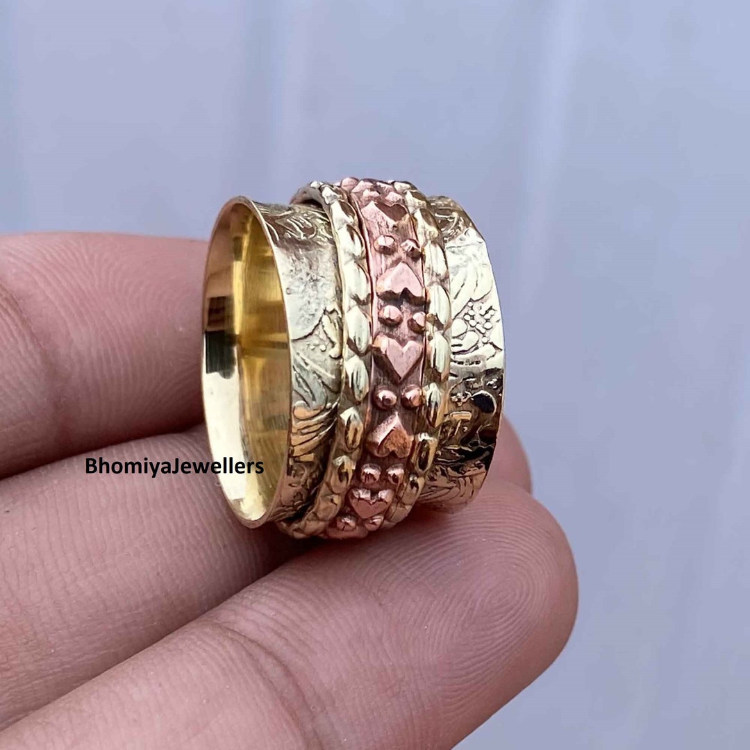Solid Brass Spinner Ring, Brass Band Ring, Hammered Ring, Ring for ...
