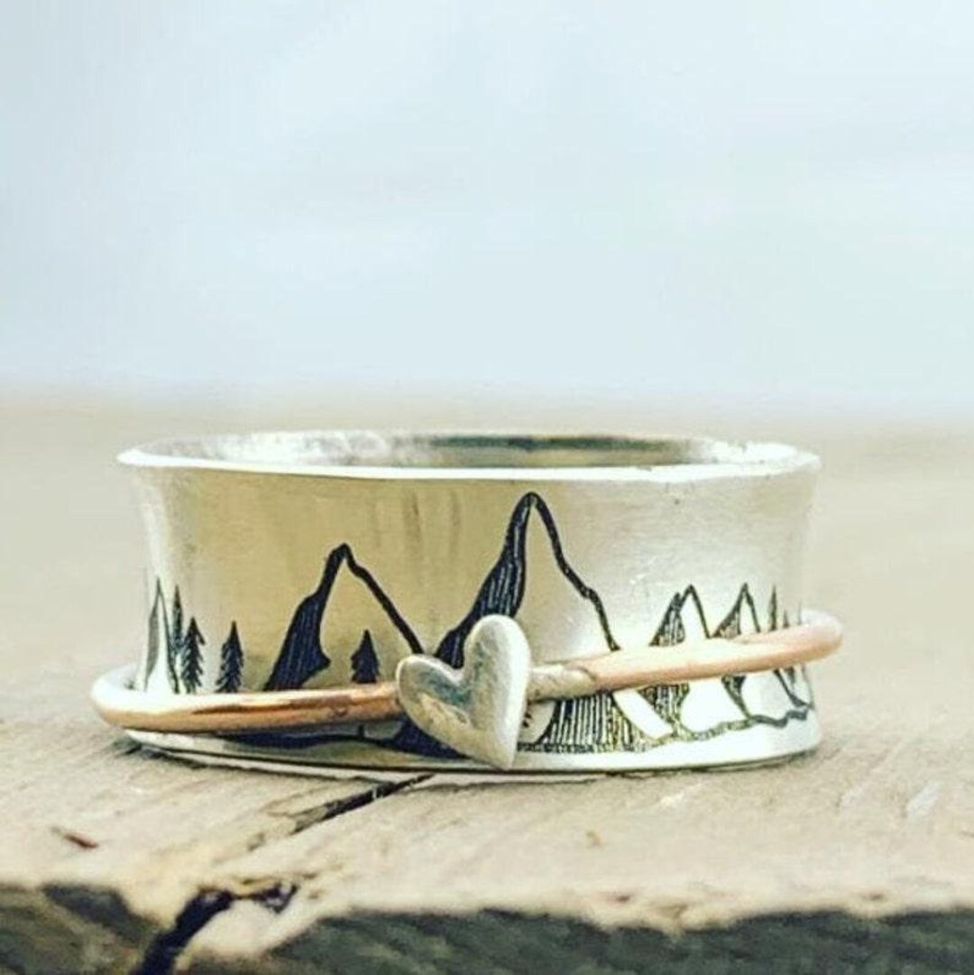 Personalized Spinner Ring, Mountains Ring, Custom Handwriting Ring ...