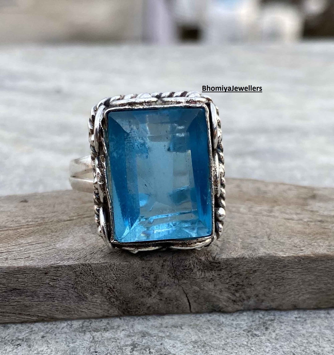 Blue Topaz Ring, Rectangle Shape Ring, 925 Sterling Silver Ring ...