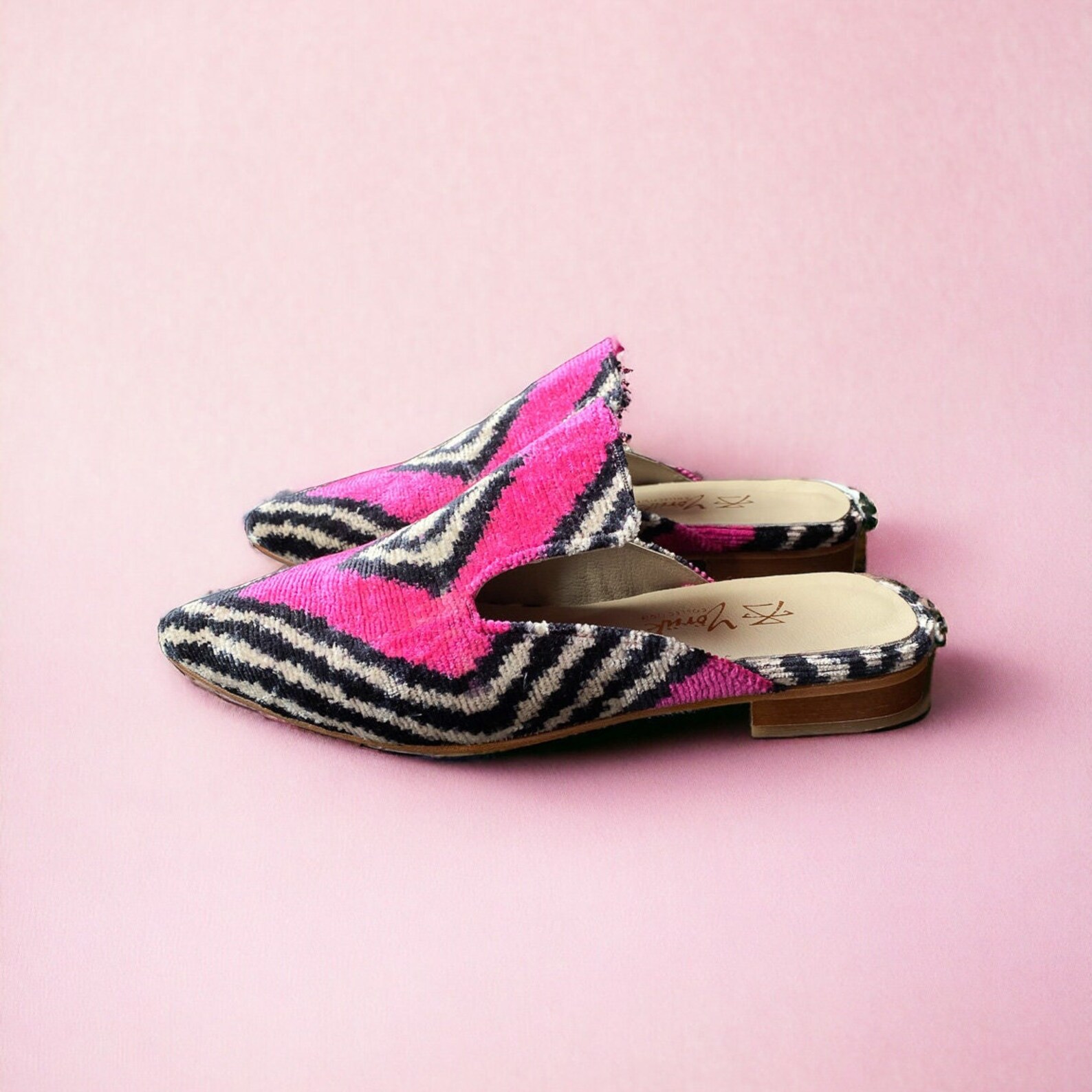 Pink Velvet Slipper, Short Heel Slipper, Textile Mule, Gift for Her ...