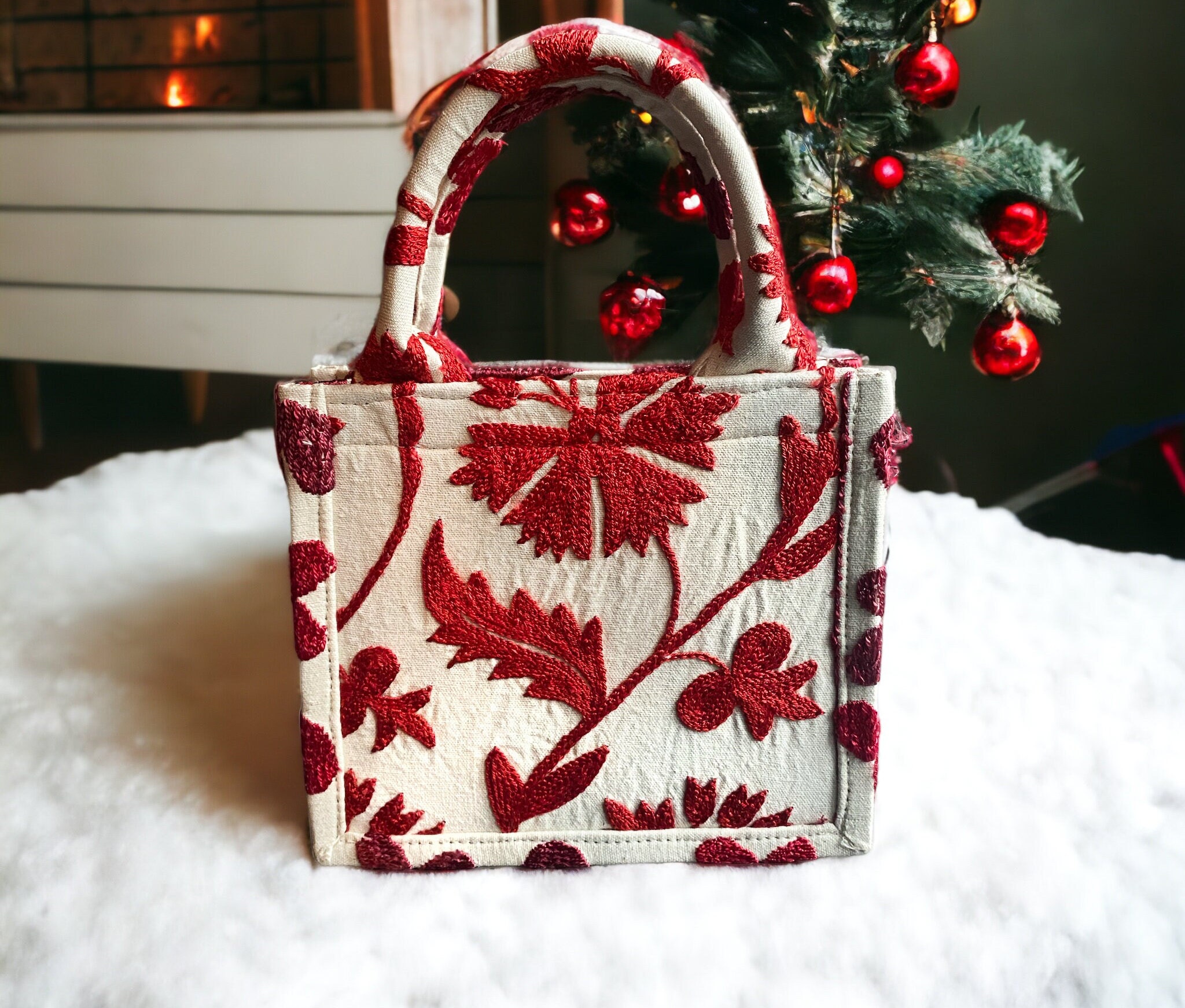 Pomegranate Bag, Small Red Tote Bag, Christmas Gift, Red Christmas Gift ...