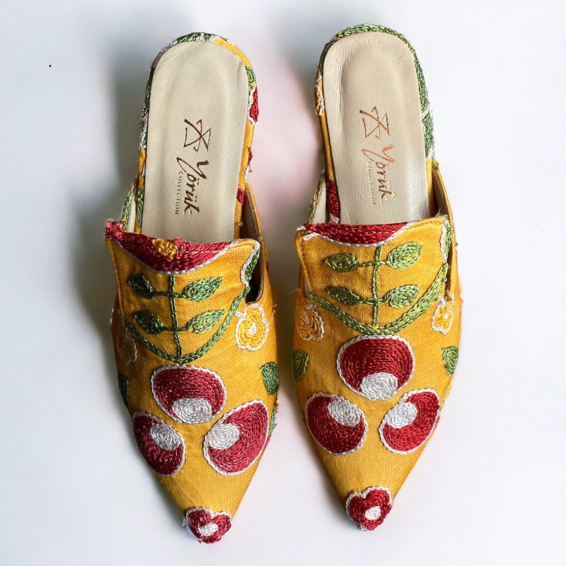 Yellow Suzani Slipper, Luxurious Shoe, Embroidered Slipper, Pointed ...