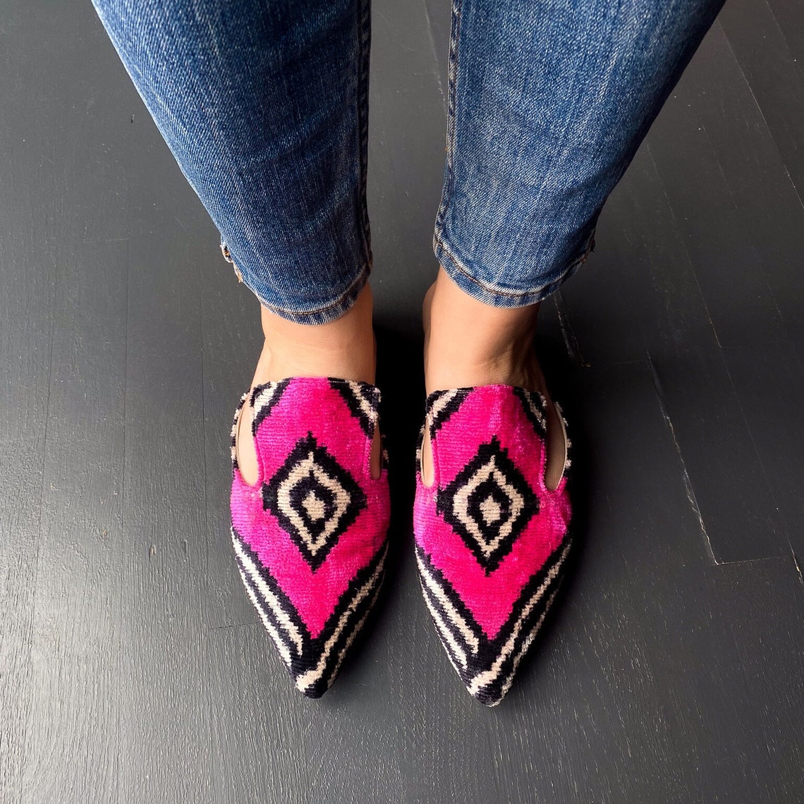Pink Velvet Slipper, Short Heel Slipper, Textile Mule, Gift for Her ...