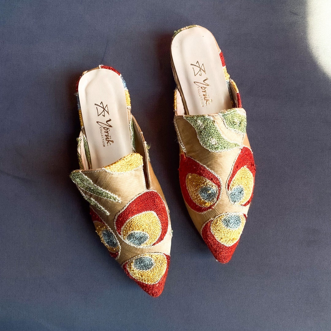 Saten Slide, Woven Mule, Ottoman Slipper, Embroidered Mule, Stylish ...