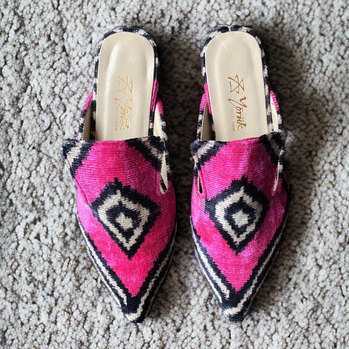 Pink Velvet Slipper, Short Heel Slipper, Textile Mule, Gift for Her ...