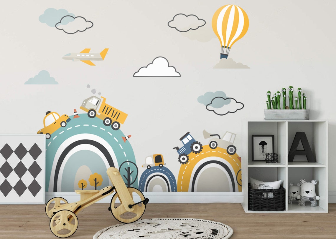 Toy Vehicles Wall Decal Toy Car Wallpaper Removable Landscape Wall ...