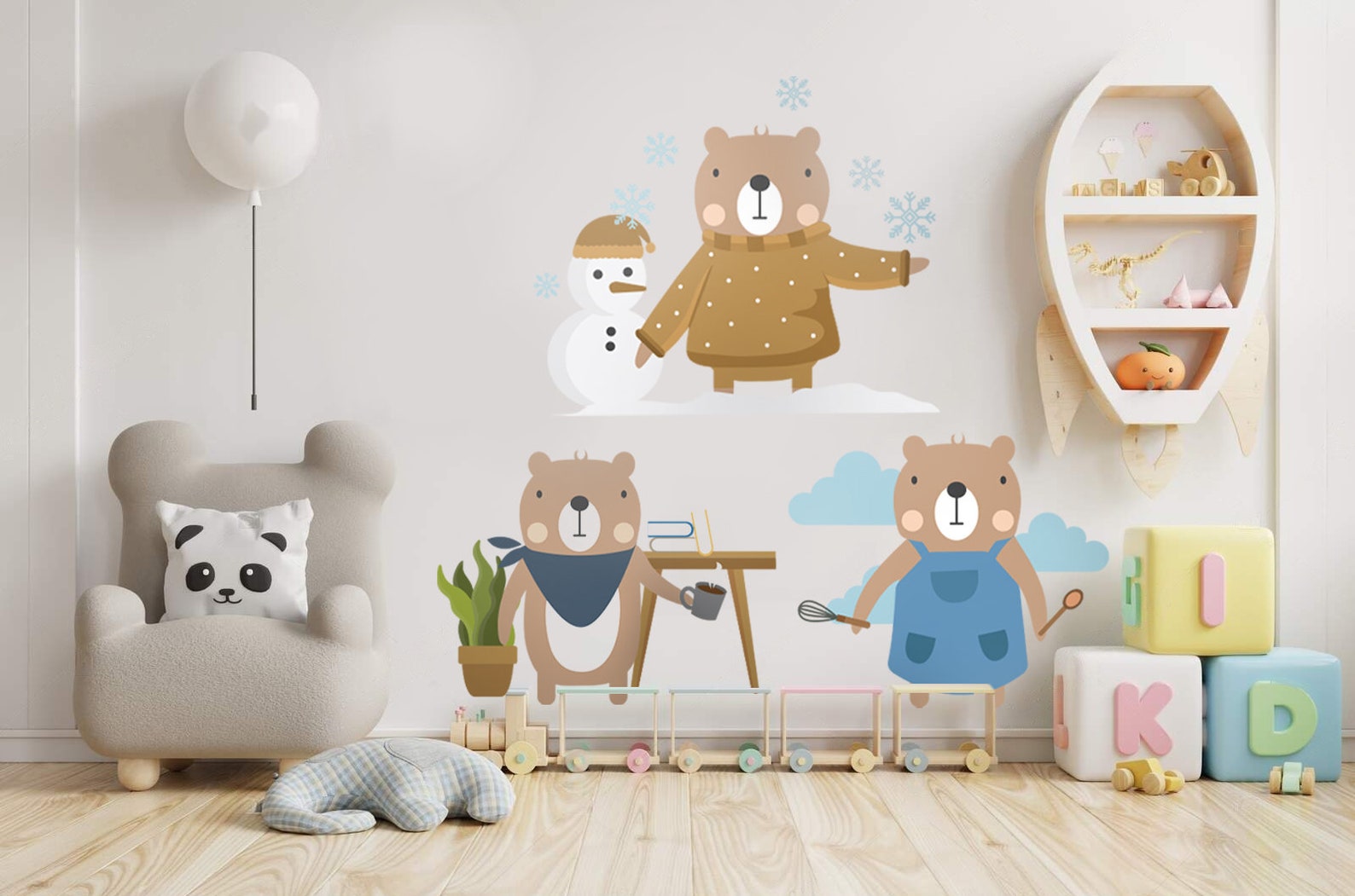 Bears With Chores Wall Decal Removable Wallpaper for Kids Nursery Wall ...