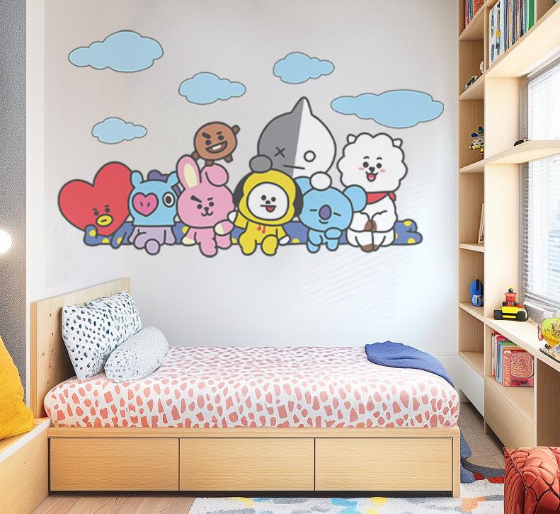 BT21 Removable Wall Sticker for Kids Vinyl Decal Bt21 Theme Wallpaper ...