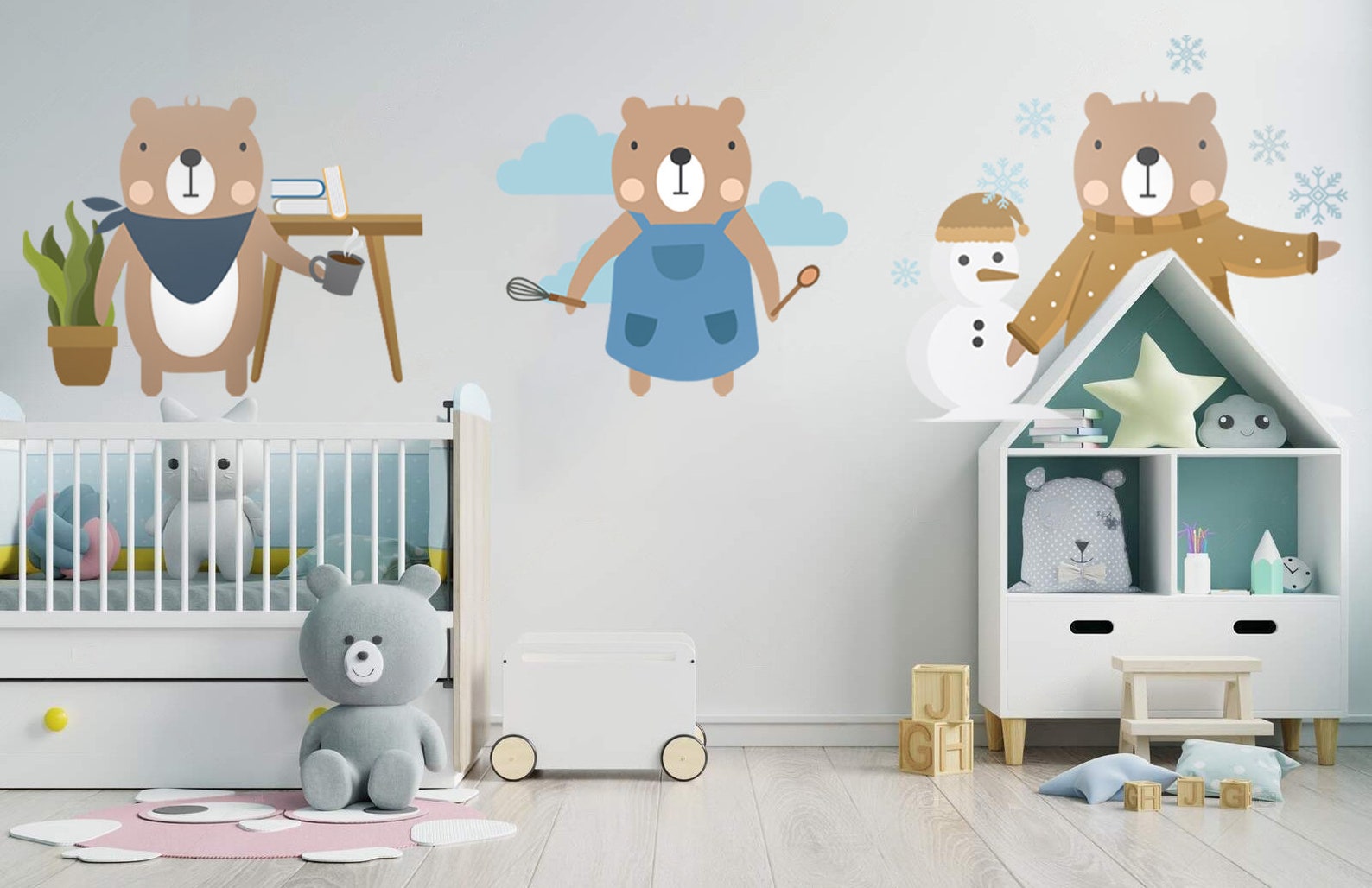 Bears With Chores Wall Decal Removable Wallpaper for Kids Nursery Wall ...