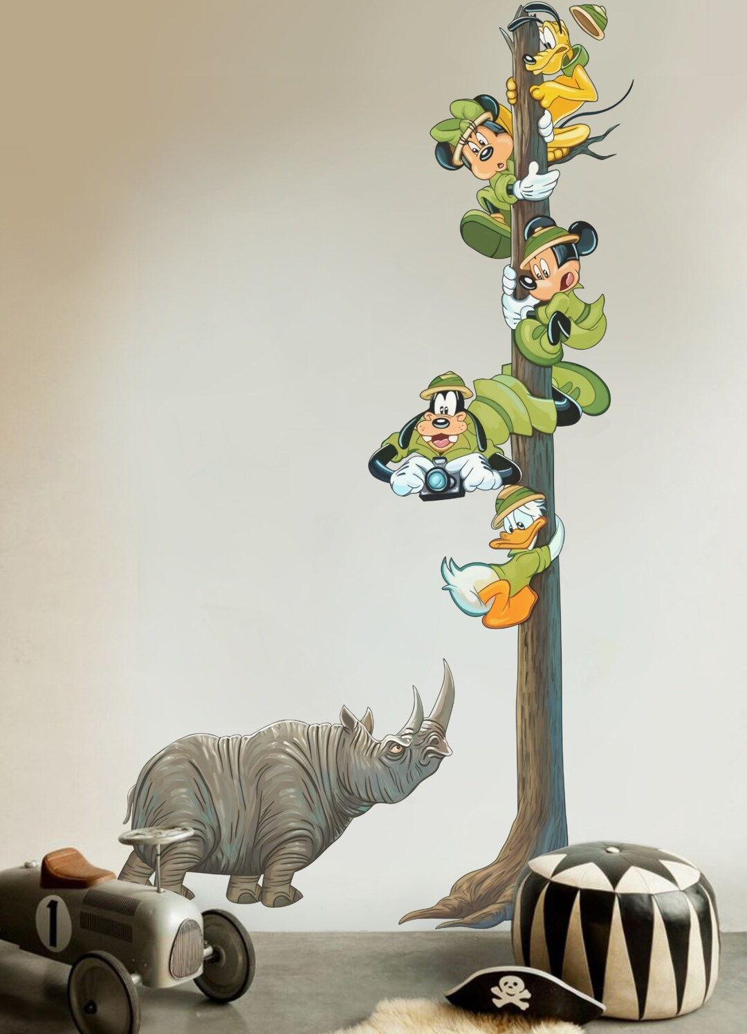 Mickey Mouse and Friends With Rhino Wall Sticker for Kids Room Mickey ...