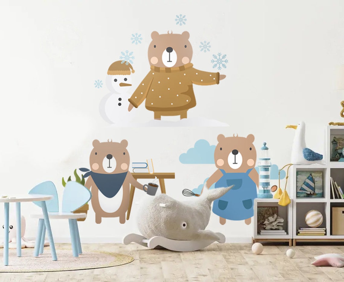 Bears With Chores Wall Decal Removable Wallpaper for Kids Nursery Wall ...