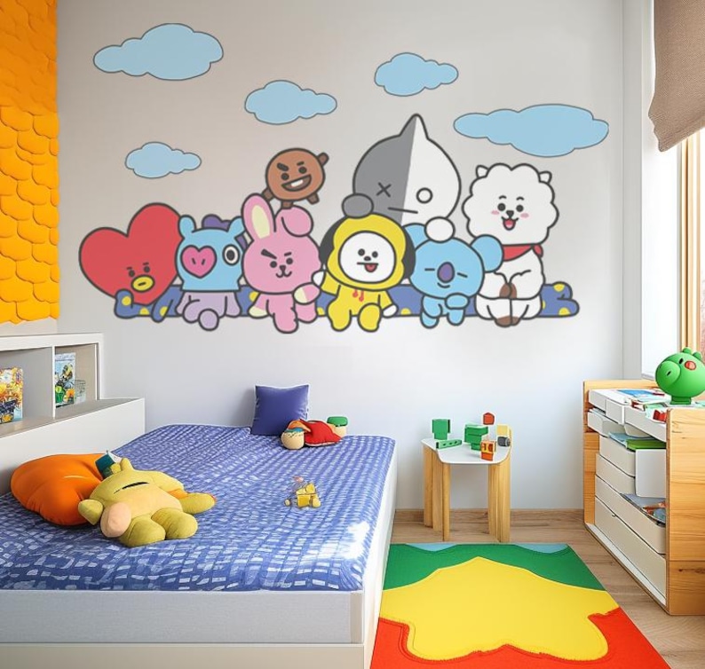 BT21 Removable Wall Sticker for Kids Vinyl Decal Bt21 Theme Wallpaper ...