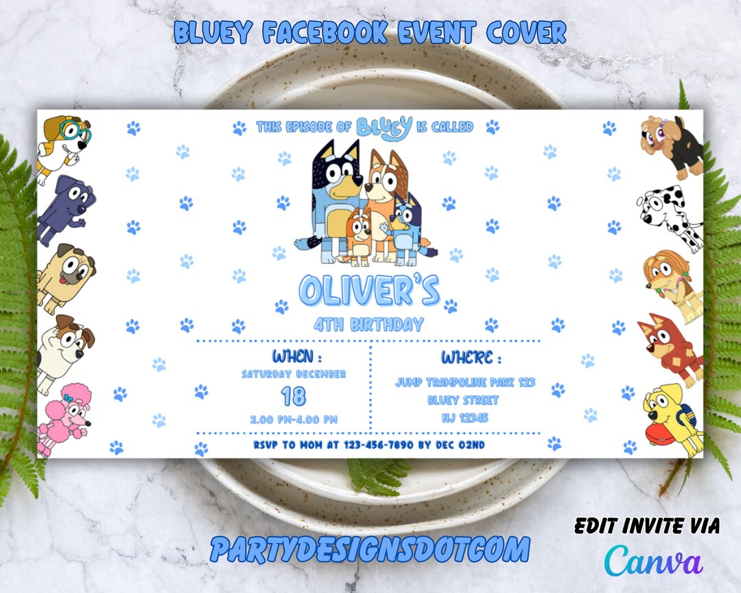 Bluey Birthday Facebook cover event Canva Editable Template - Etsy Portugal