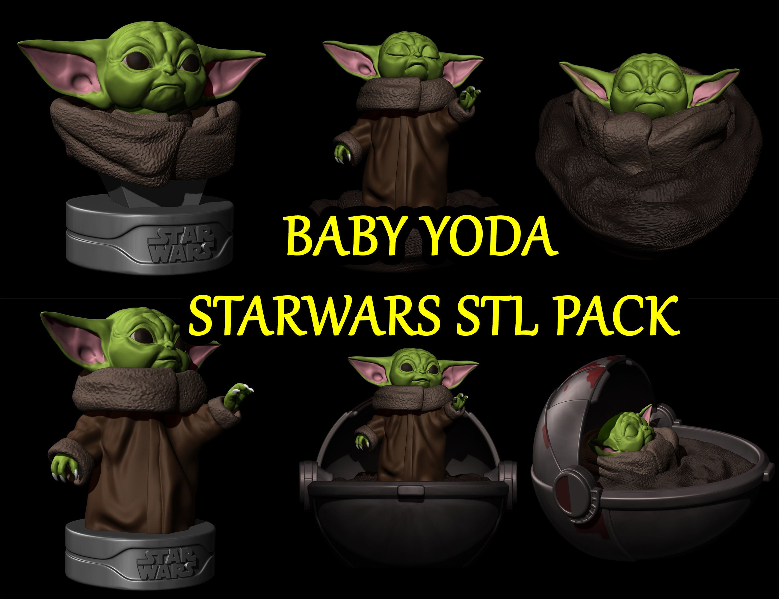 3D Baby Yoda STL Pack 3D Baby Yoda Printer Files Baby Yoda Bust 3D ...