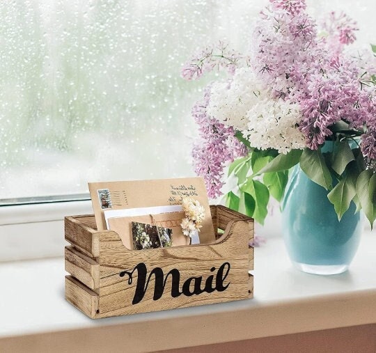 Decor Rustic Mail Holder Box Rustic Wood Mail Organizer With - Etsy