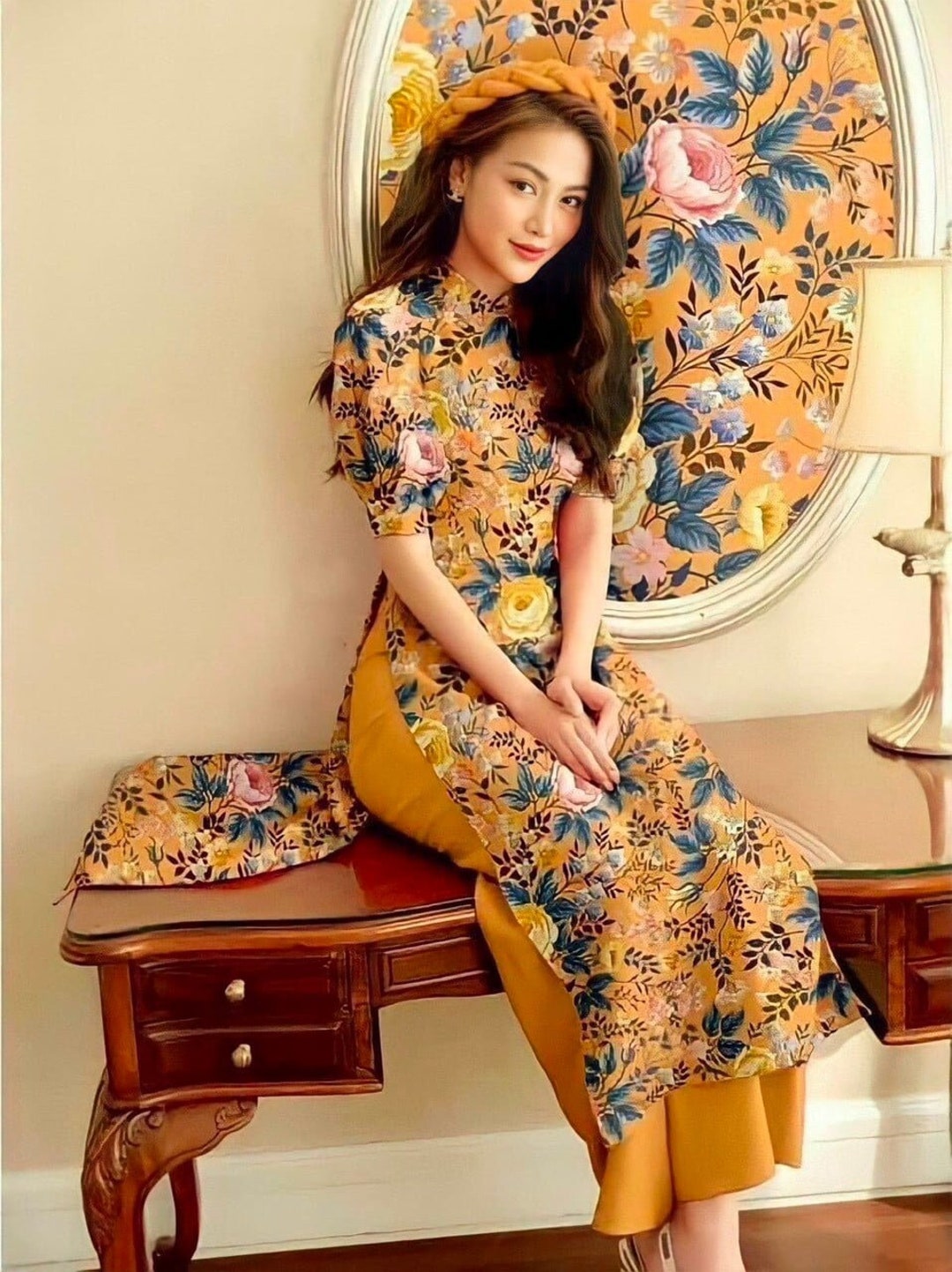 3D Printed Garden Floral Ao Dai Pre-made Vietnamese Modernized Ao Dai ...